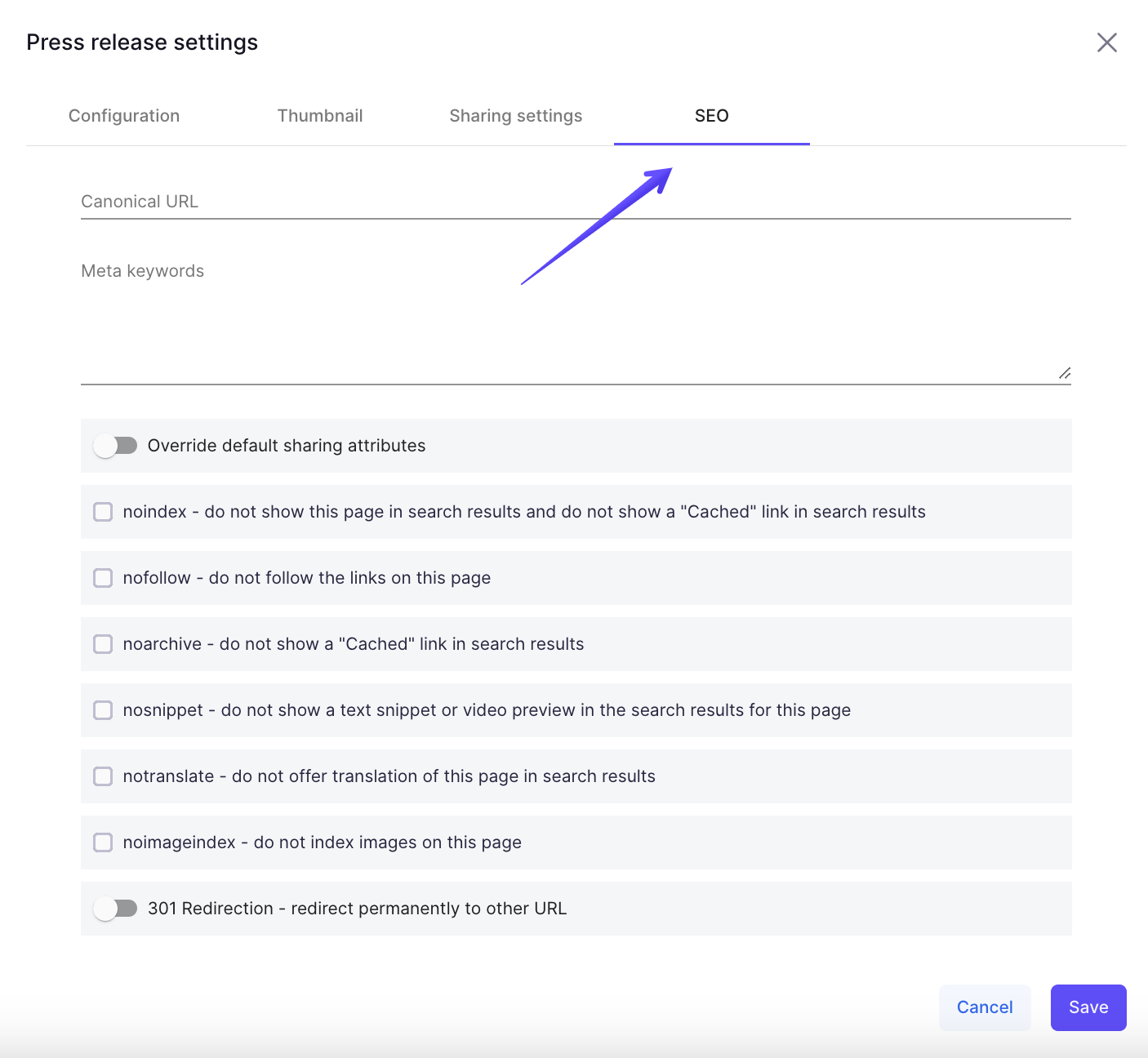 How to leverage press release SEO settings