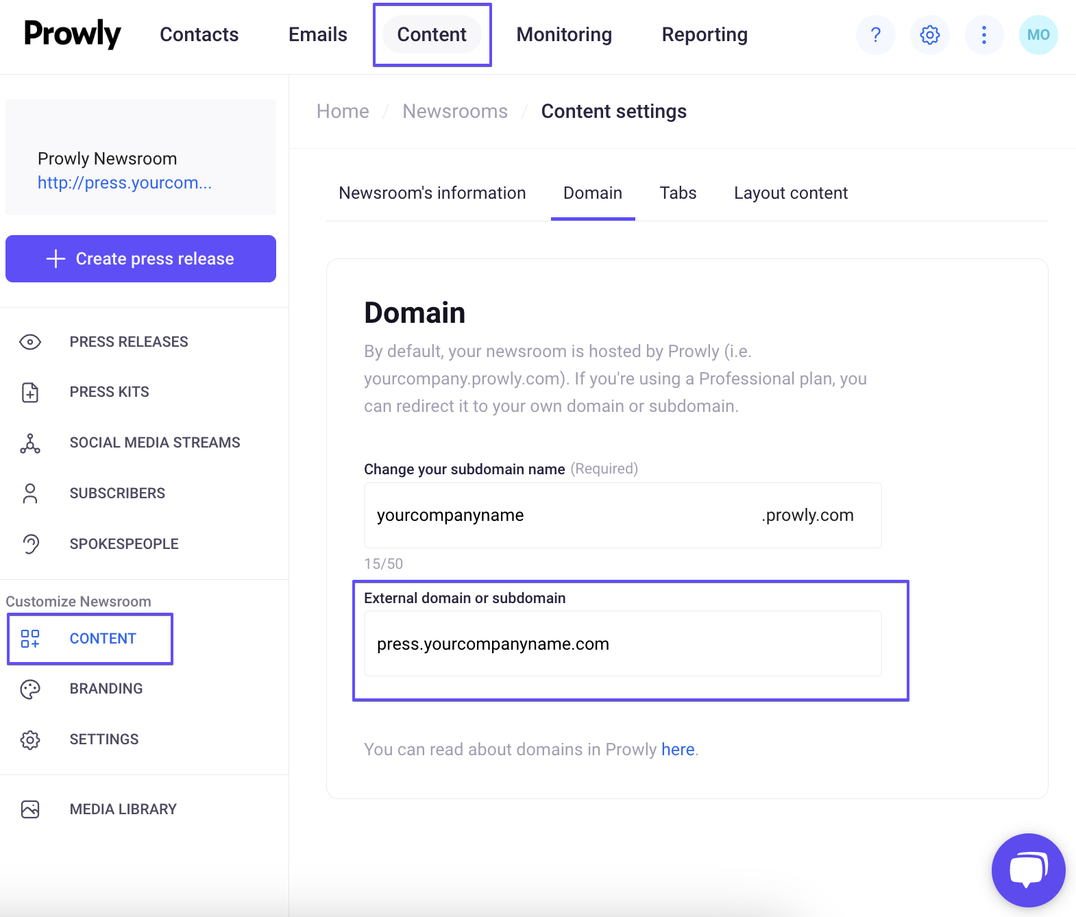 How to redirect the newsroom to your own domain or subdomain